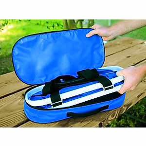 Camco Rectangular Collapsible Wash Bucket with Zippered Storage Case-Ideal For Large Wash Brushes,Perfect For Car,Truck,Boat and RV Washing-Holds 5 Gallons (42973),Blue and White,One Size