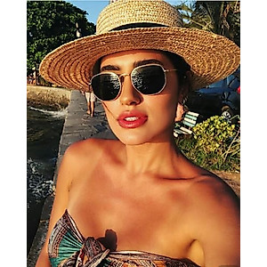 YWWPMDOF Polarized Sunglasses for Womens Men Trendy Square Hexagonal Flat Mirrored Sun Glasses UV Protection