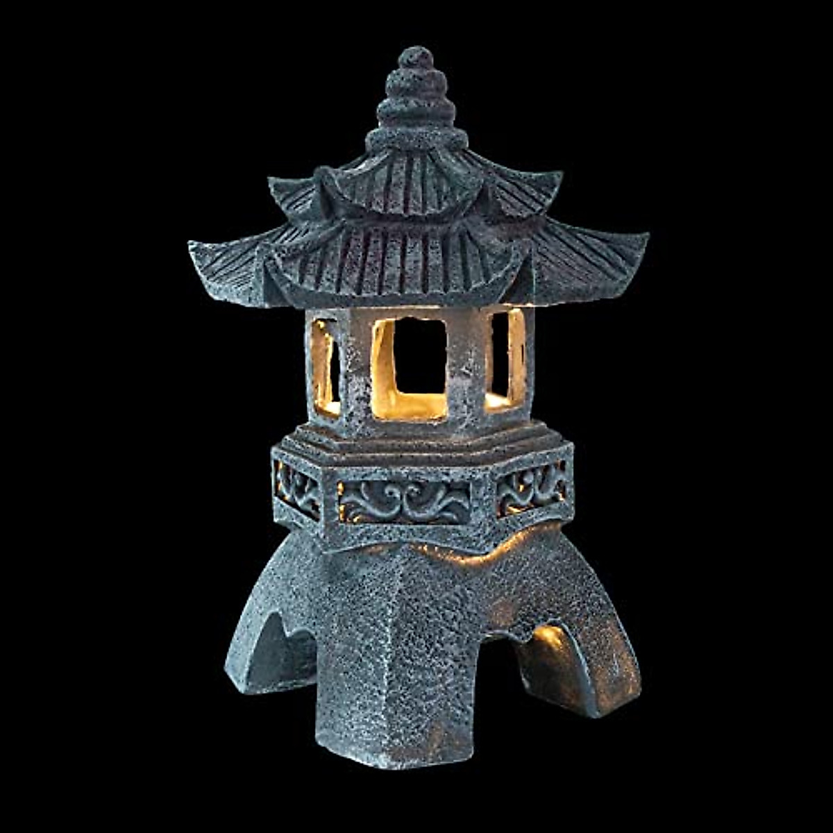 GANAZONO Statue Garden Solar Lights Resin Rock Lantern Pagoda Garden Statue for Patio Lawn Pathway Moon Decoration Grey