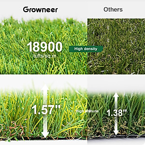 GROWNEER 1.57" H Interlocking Artificial Grass Tiles, 12" x 12" 9 Pcs Fake Grass Deck Turf Tiles with Upgrade Interlocking System Self-draining for Pet Indoor/Outdoor, Backyard, Patio