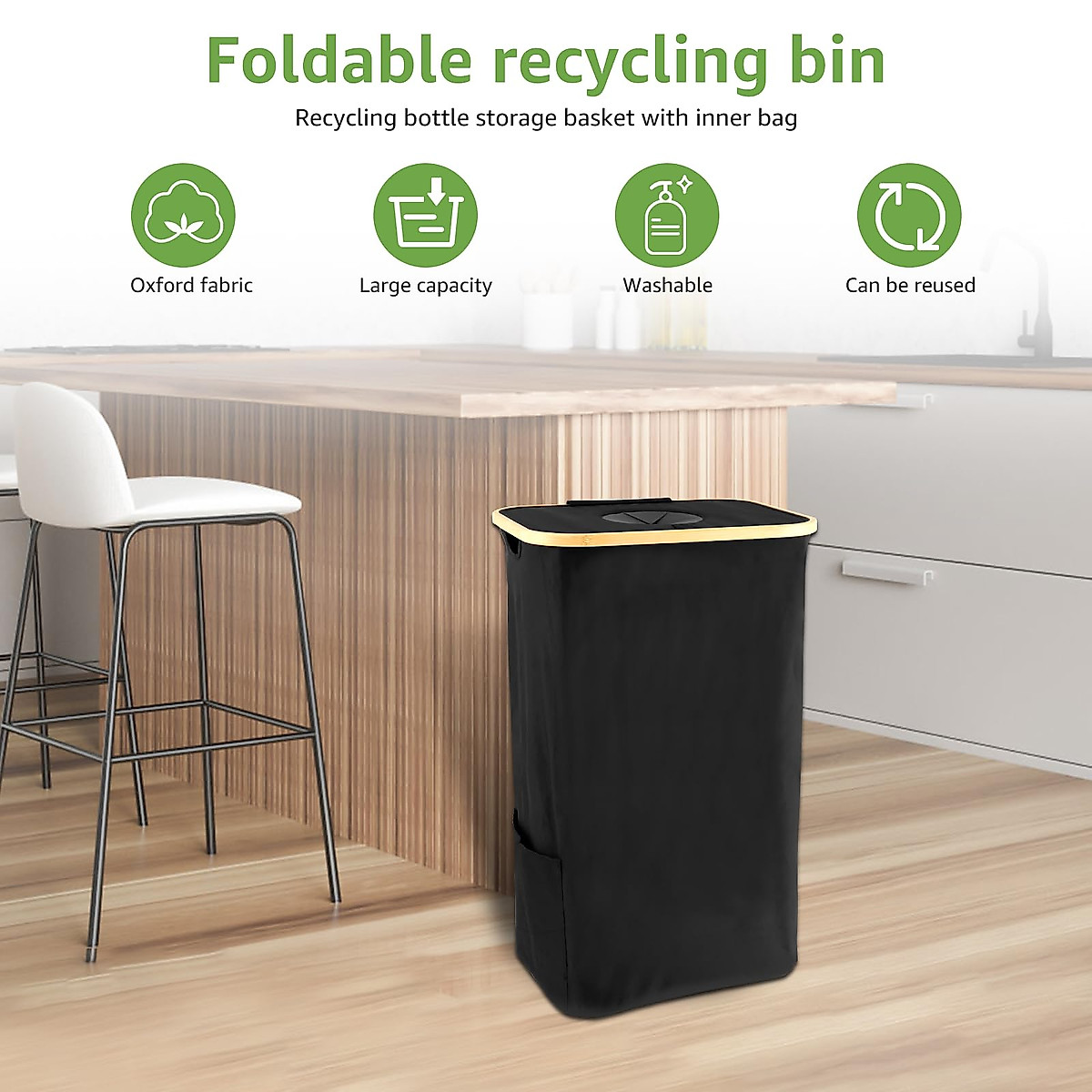 Recycling Bin for Kitchen, Large 29 Gallon 110L Recycle Bin with Lid Removeable Reusable Inner Bag, Collecting Glass Paper Plastic Metal Empty Bottles, Recycling Bin Zip-Top Can,Kitchen Recycling Bin