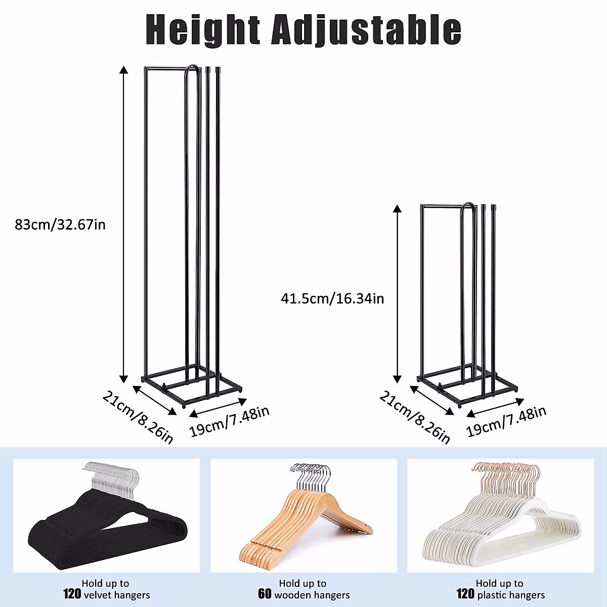 HONZUEN Hanger Stacker Metal, Height-Adjustable Hanger Storage Organizer Hold up to 120 Velvet Hangers, Hanger Organizer Stacker Stand for Closet and Laundry, Clothes Hanger Holder Space Saver 1 Pack