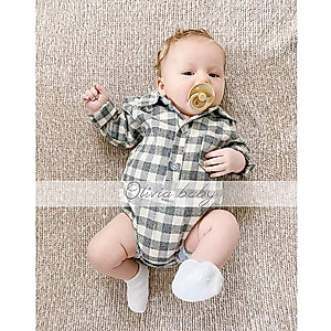 HZYKOK Toddler Boy Clothes Baby Girl Bodysuit Long Sleeve Romper Yellow and Black Plaid Shirts Blouse with Pocket Cute One-Piece Jumpsuit Play Wear Clothing