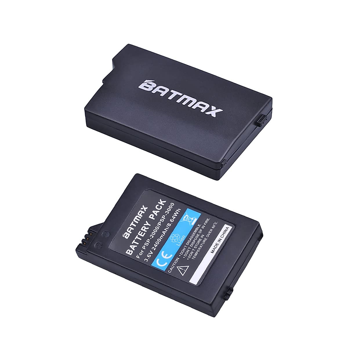 Batmax 2Pcs 2400mAh PSP-2000 Battery + LED Dual USB Charger with Type C Port for Sony PSP 2000 PSP 3000 PSP-2001 PSP-3001 PSP-3004 PSP-S110 PSP Lite PSP Slim Console