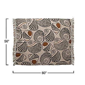 Bloomingville Multi Color Cotton Blend Printed Blanket with Fringe Throw