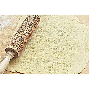 Embossed Rolling Pins for Baking, Small Wooden Roller Pin with Textured Pattern, Best Gift for Wedding, Holiday, Mother, Friends (Flower)