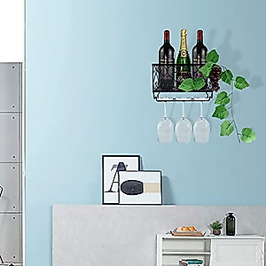 Wine Rack Wall Mounted Iron shelff and Hanging Wine Rack Inverted Wine Cup Rack, Restaurant and Living Room Decorated (9.84inch)