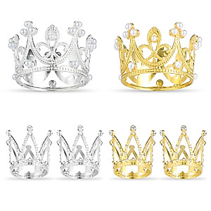6pcs Mini Crown Cake Topper With Rhinestone Gold Crowns for Flower Bouquets 2 Size Crowns for Flower Bouquets for Women Lady Girl Birthday Bridal Wedding Silver Mini Crowns，Crown Cupcake Toppers
