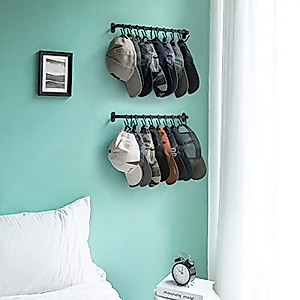 Dahey Hat Rack for Wall Baseball Hat Organizer Hanger Caps Holder with 20 Hooks Modern Metal Wall Mounted Cap Storage Display for Closet Door Bedroom Entryway Laundry,2 Pcs,Black