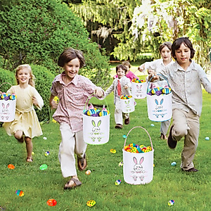 6 Pack Easter Egg Hunt Basket for Kids Bunny Canvas Tote Gifts Bags Eggs Candy & Gifts Carry Bucket Easter Baskets Bunny Bags Canvas Rabbit Fluffy Tail Basket Buckets Easter Egg Hunt Party Decorations