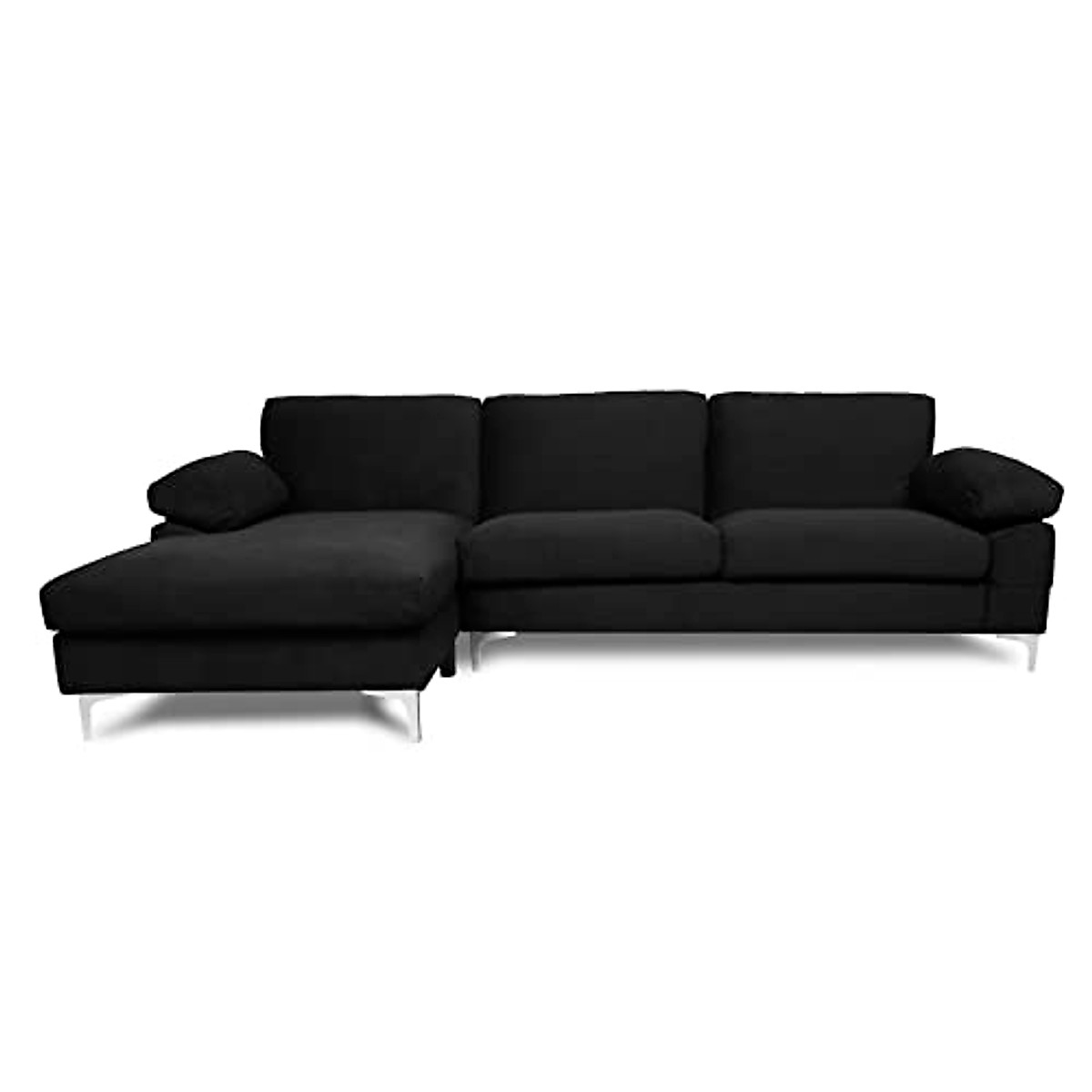 Lepfun Modern Velvet Fabric, L-Shape Couch with Extra Wide Chaise Lounge and Removable Cushions, Sectional Sofa for Living Room, Left Hand Facing,Up to 3 Seating Capacity,Black