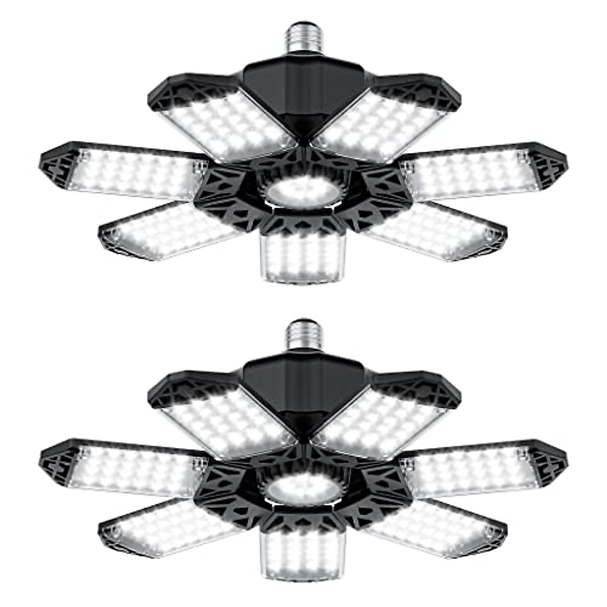 LED Garage Lights - 175W Garage Lights Ceiling LED with 7 Adjustable Panels, 20000LM Deformable LED Shop Light for Garage, Basement, Barn, High Bay Light, Support E26/E27 Screw Socket (2 Pack)