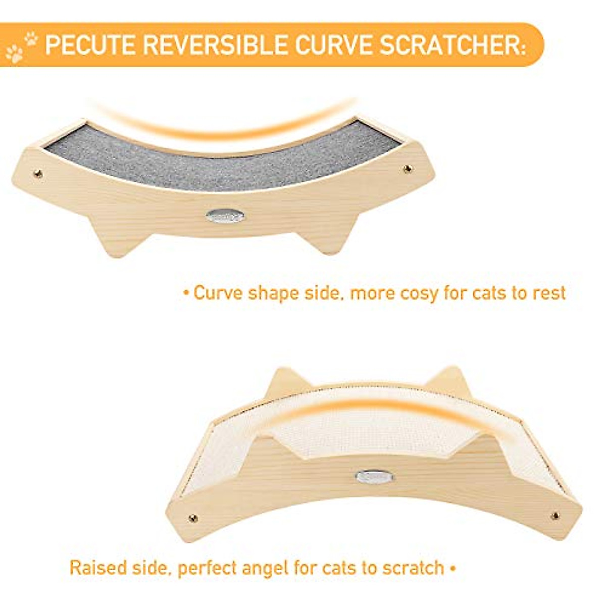 Pecute Cat Scratcher Lounge, Woven Sisal + Carpet Cloth Double-Sided Durable Cat Scratchers Bed Wooden Structure Kitty Scratching Pads (16.5x10.8in)