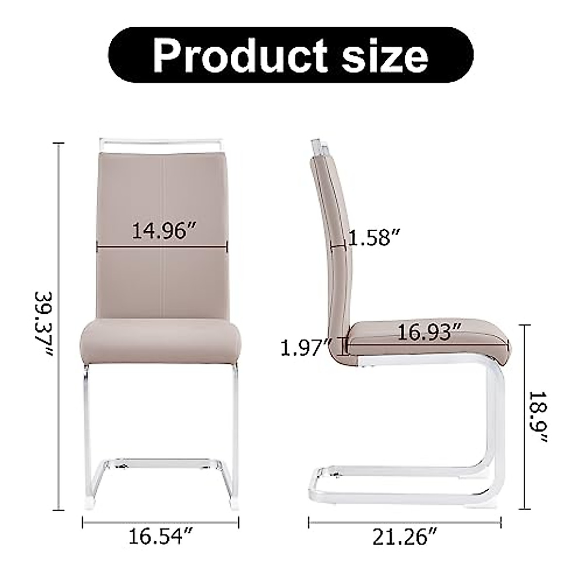 Baysitone Modern Dining Chairs Set of 4, Side & Kitchen Chairs with Silver Frame, Faux Leather Padded Seat High Back, for Dining, Kitchen & Living Room, Champagne