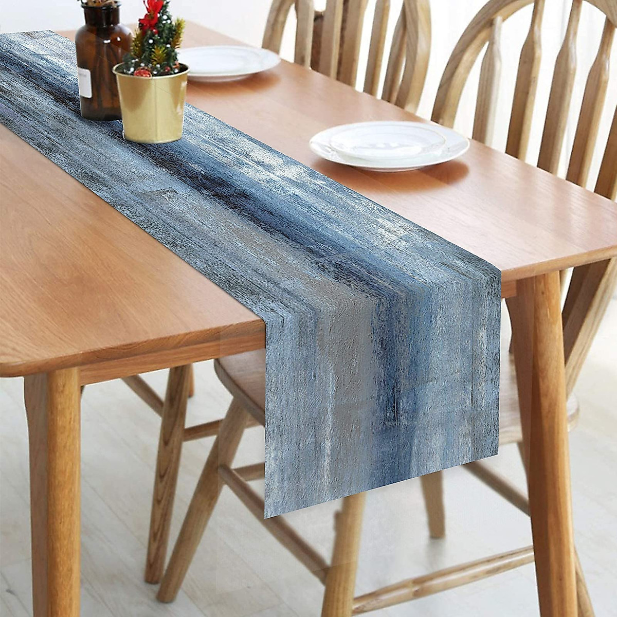 Emvency Farmhouse Style Table Runner, Abstract Art Painting Denim Blue Table Runners for Kitchen Coffee Table Family Dinners Holiday Parties Wedding Events Decor(13x72 inch)