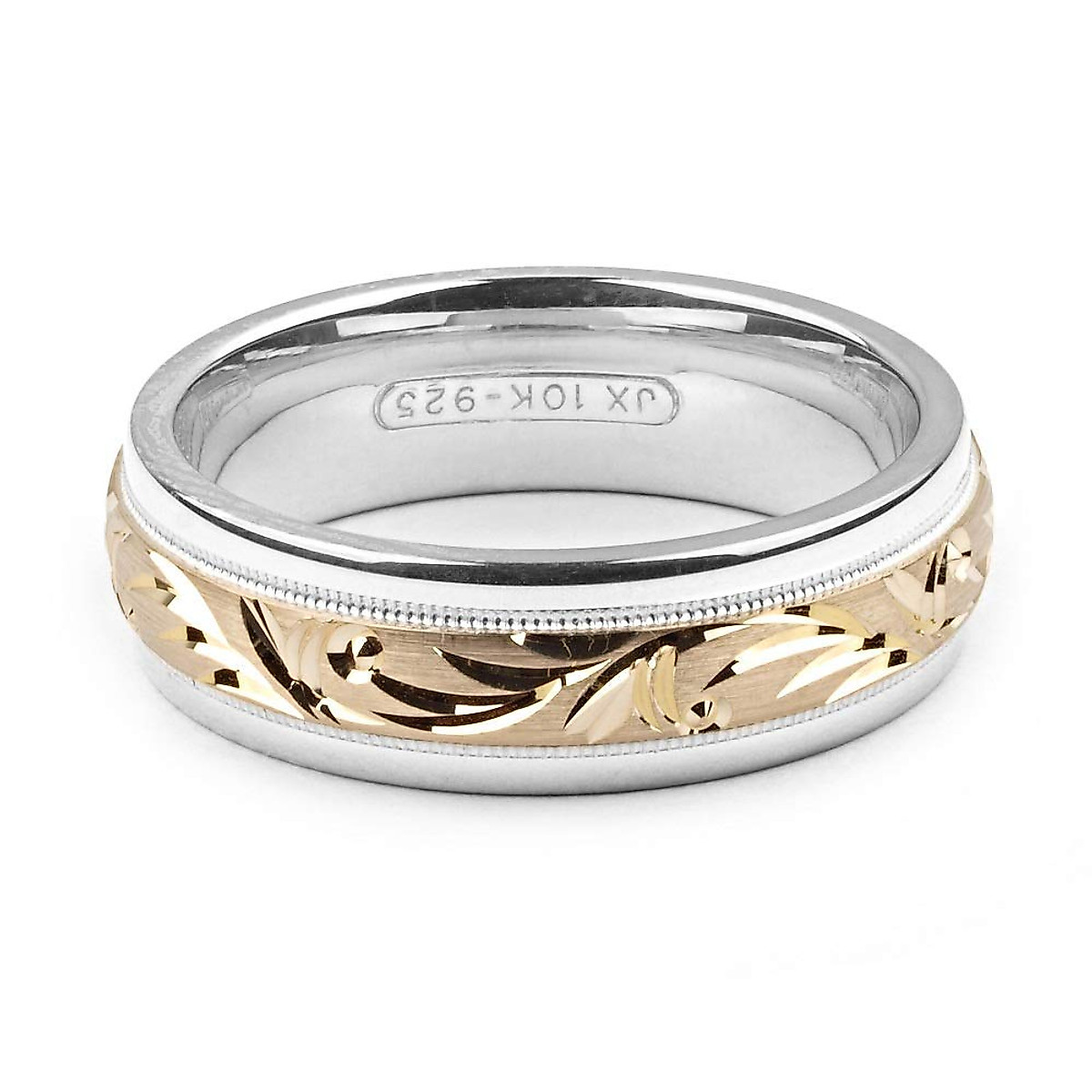 Alain Raphael two-tone sterling silver & 10K yellow gold 6 millimeters wide comfort fit wedding band