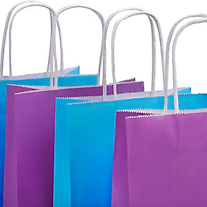 Cooraby 20 Pieces Kraft Paper Bags Party Favor Bags Craft Paper Bags with Handle for Birthday, Baby Shower, Wedding and Party Celebrations (Light Blue, Light Purple)