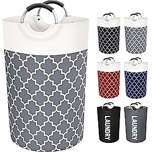 115L Laundry Basket, Laundry Hamper Bag Washing Bin Clothes Bag Collapsible Tall With Handles Waterproof Travel Bathroom College Essentials Storage For College Dorm, Family (Grey)