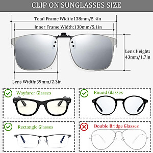 FF FRAZALA Clip On Sunglasses Polarized, UV400 & Anti-glare Lenses for Prescription Glasses Unisex (Silver Mirrored)