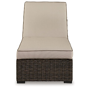 Signature Design by Ashley Coastline Bay Casual Outdoor Armless Chaise Lounge with Cushion and Adjustable Height, Beige & Dark Brown