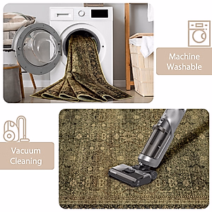 RELEANY Area Rug 8x10 Washable Rugs Vintage Farmhouse Neutral Rug for Living Room Bedroom Dining Room Entryway, Low Pile Non-Shedding Easy Clean Area Rug, Yellow Green