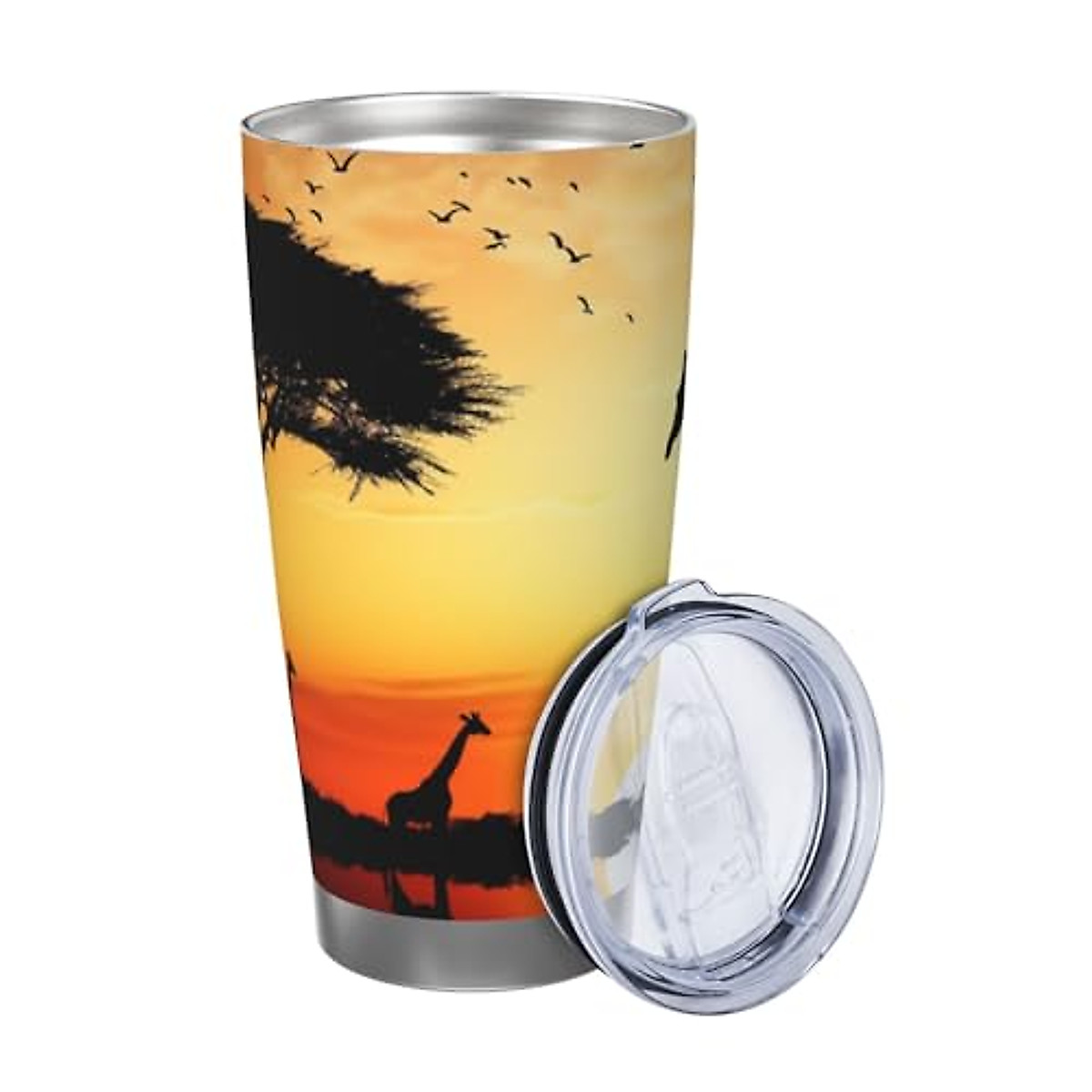 Giraffe Sunset Tumbler with Lid and Straw 20oz Stainless Steel Car Cup for Hot and Cold Drinks, Double Wall Insulated Travel Coffee Mug Reusable Drink Thermos Cup Birthday Gifts