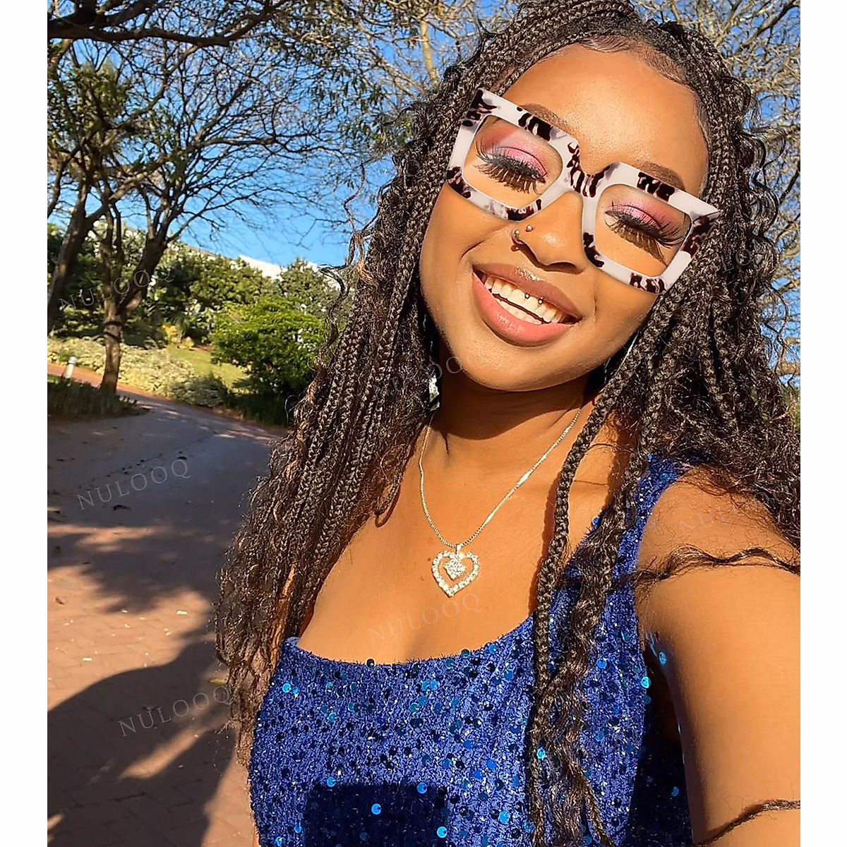 NULOOQ Blue Light Glasses for Women – Stylish Thick Square Oversized Computer Eyewear Non-Prescription Glasses (Tortoiseshell)