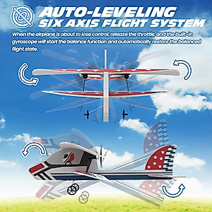 DEERC RC Plane, 2.4GHZ Remote Control Airplane W/ 3 Batteries & 6-axis Gyro Stabilizer, 2CH RTF RC Glider Toy for Beginners Kids Boys Girls Adults