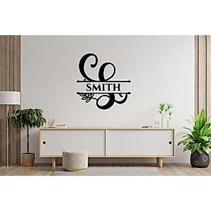 Personalized Vinyl Wall Decal - Monogram Initial with Last Name - Home Decor for Family Room, Nursery, Bedroom, or Wedding Decor - Beautiful Customized Letters - Removable Sticker
