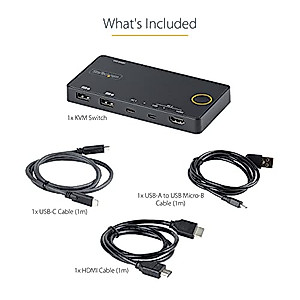 StarTech.com 2 Port Hybrid USB-A + HDMI & USB-C KVM Switch - Single 4K 60Hz HDMI 2.0 Monitor - Compact Desktop and/or Laptop HDMI KVM Switch - USB Bus Powered - Thunderbolt 3 Compatible, TAA