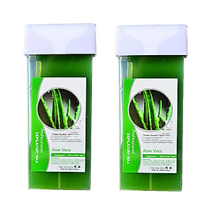 iMeshbean Depilatory Wax Heater Roller Body Hair Removal Portable Cartridge Roll On Waxing Machine with Heater Base for Personal & Professional Use Beauty Salon (Aloe Wax Cartridge 2Pack)