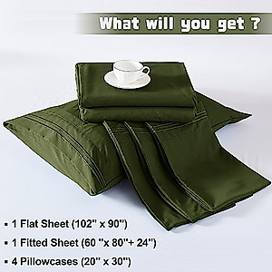 Homiest Extra Deep Pocket Queen Size Sheets Set, 6 Pieces Soft Olive Green Sheets 18-24 Inch Deep Pocket Bed Sheets, Hotel Luxury 1800 Thread Count Microfiber Bed Set Fits Ultra Deep Mattress
