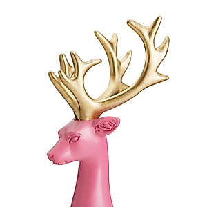 BULINGNA 2PCS Christmas Reindeer Figurines Sitting & Standing Deer Resin Statues Home Decor Creative Elk Decor for Cabinet, Office, Desktop (One Size, A-Pink)