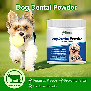 Dog Teeth Cleaning Powder, Dog Dental Powder, Dog Plaque and Tartar Remover Dog Breath Freshener, for Mouth, Teeth and Gum Health, Reduce 90% Dental Problems, Beef Flavor (100g)