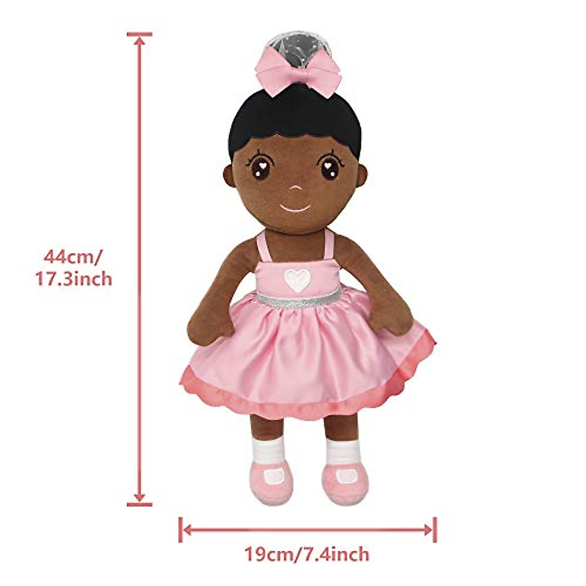 Maxshop Plush Dolls 17'' First Baby Doll for Kids Super Soft Plush Toy (Pink Dress Princess Black Doll)
