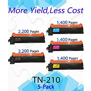 EASYPRINT (5-Pack, 2xBK+C+M+Y) Compatible TN210 TN-210 Toner Cartridges Used for Brother HL-3040CN, HL-3045CN, HL-3070CW, HL-3075CW, MFC-9010CN, MFC-9120CN, MFC-9125CN, MFC-9325CW, MFC-9320CW
