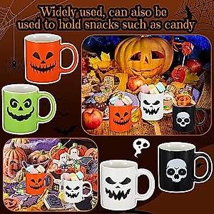 Zhehao 4 Pieces Halloween Mugs 15oz Mug Set Halloween Coffee Mugs with Handle Halloween Ceramic Matching Mugs for Home School Office Table Centerpieces Housewarming Holiday Party Gift (Scary Style)