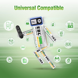 EBL Rechargeable AAA Batteries 1100mAh Ni-MH Triple A Batteries, Precharged Long Lasting AAA Battery - 8 Counts