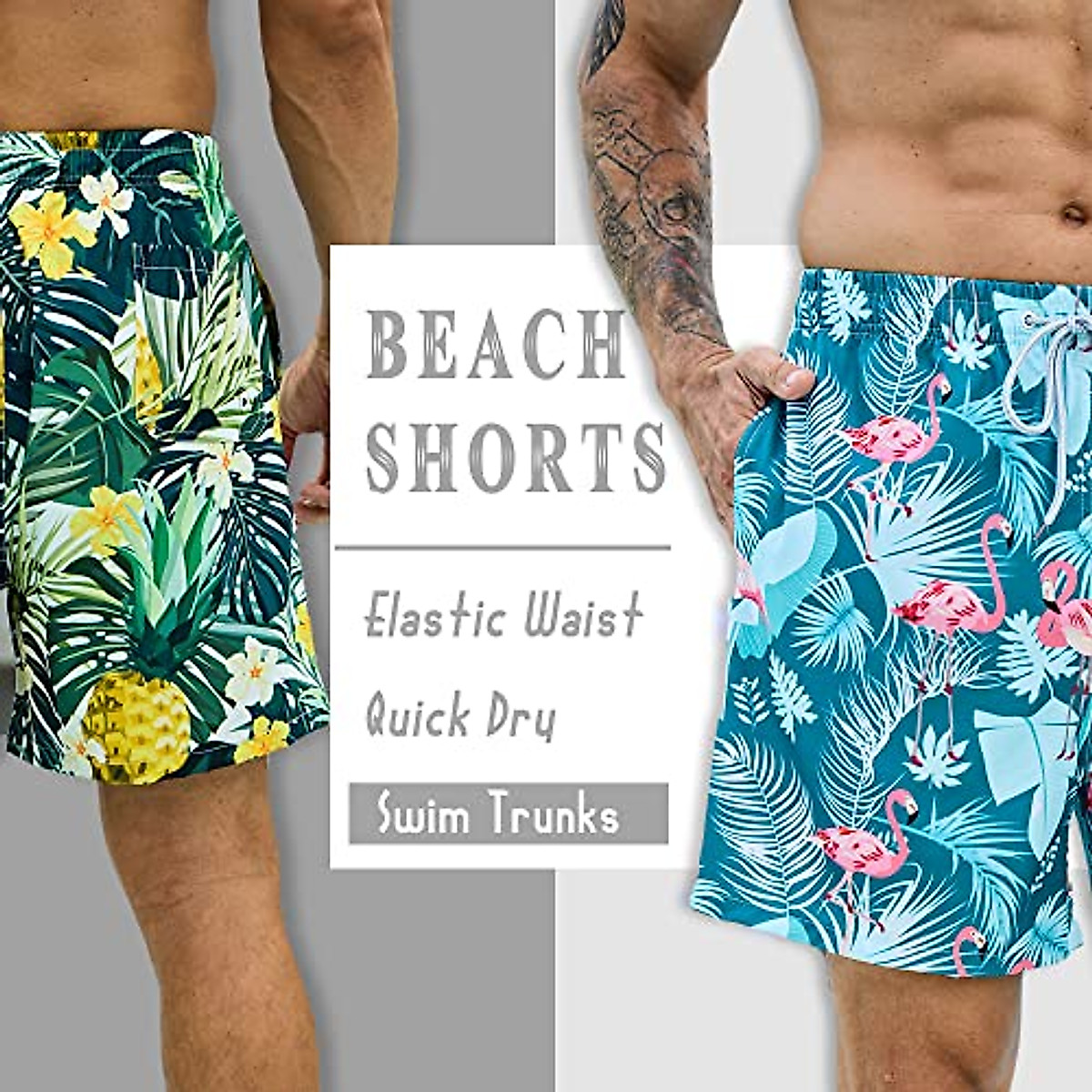KBVOT Mens Swim Trunks with Compression Liner 7 inch Inseam 2 Pack Quick Dry Stretch Beach Shorts Bathing Suits Swimwear