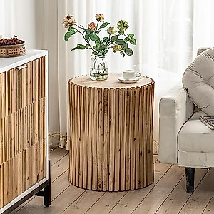 WILLIAMSPACE Farmhouse Round Side Table End Table with Vertical Texture Relief Design, Wood Small Retro Cylindrical Coffee Table for Living Room Apartment, ø20.47" x 24.02"