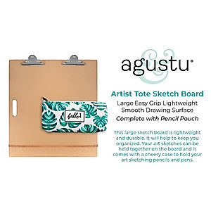Agustu Artist Sketch Clipboard - 23 inch x 26 inch Drawing Board - for Field Trips, Classroom or Studio - Easy Grip Lightweight Smooth Large Drawing Board with Clips - Complete with Pencil Pouch