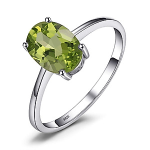 JewelryPalace Class Natural Gemstone Green Peridot Birthstone Solitaire Engagement Rings for Women, Anniversary 14K Gold Plated 925 Sterling Silver Promise Rings for Her Size 8