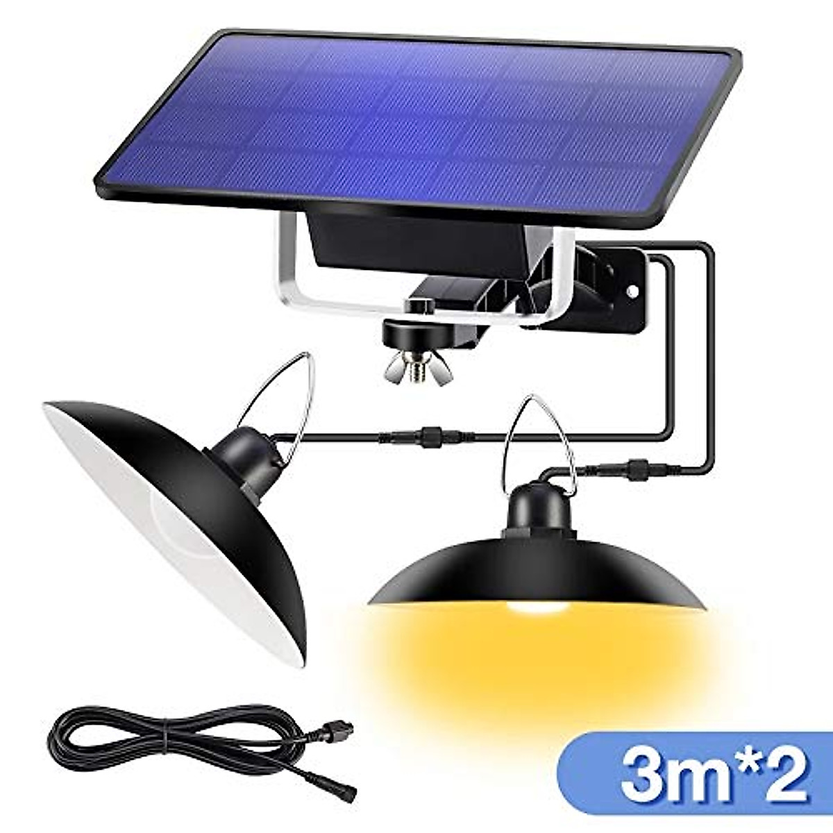 HFFFHA LED Solar Chandelier Outdoor Indoor Solar Power Lamp with Wire Bulb Shed Light Home Garden Yard Single Head Lamp,White