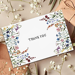 WEIZHEN Wildflower Thank You Cards with Envelopes (Bulk 20-4x6) - Thank You Notes Set - Floral Thank You Cards with Envelope - for Birthdays, Weddings, Bridal Showers, Baby Showers