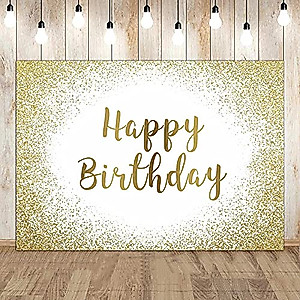 Allenjoy Gold and White Happy Birthday Party Backdrop Women Bday Golden Glitter Spots Dots Decoration Cake Table Banner Supplies Photography Background Photo Booth Props