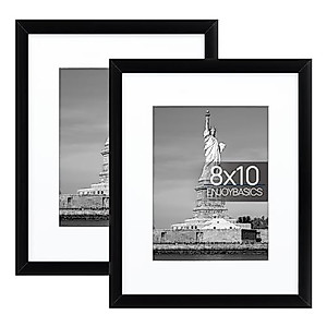 ENJOYBASICS 8x10 Picture Frame, Display Poster 5x7 with Mat or 8x10 Without Mat, Wall Gallery Photo Frames, Black, 2 Pack