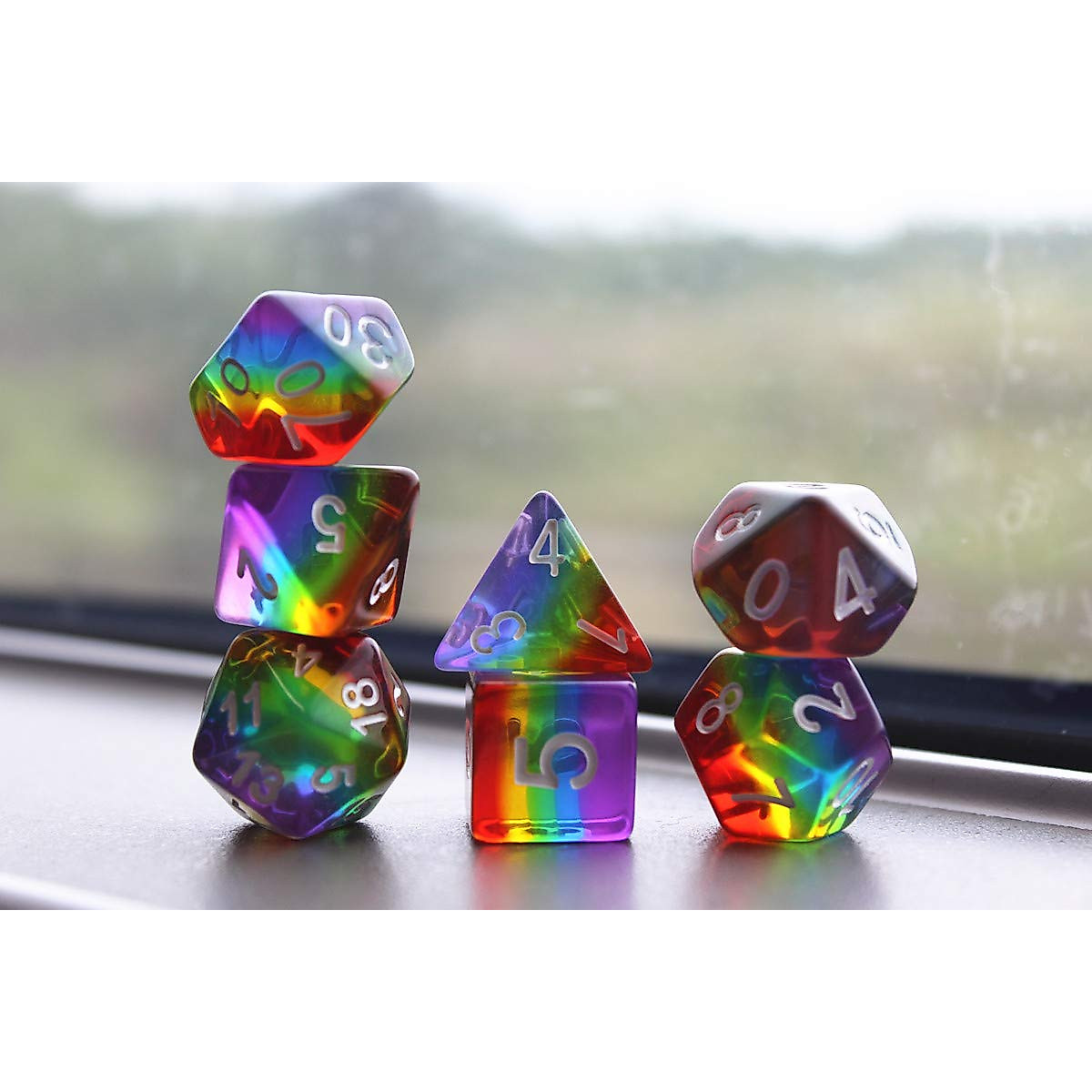 HD Polyhedral DND Dice Set RPG Rainbow Dice for Dungeons and Dragons(D&D) Role Playing Game,MTG,Pathfinder,Table Game,Math Games Dice Set with Dice Pouch