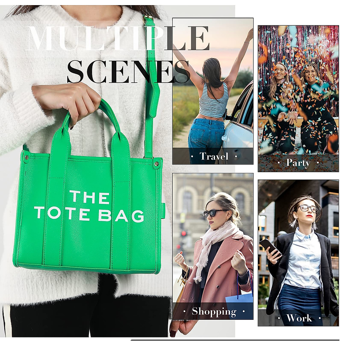 JQAliMOVV Tote Bag for Women, Trendy Leather Tote Bag Small Personalized Top Handle Crossbody Handbags for Work Travel (Green)