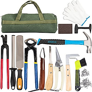 capuca Farrier Tools Horse Hoof Trimmers - 64PCS Goat Hoof Trimmers Kit 8 Inch Hoof Rasp Nippers Pick Knife Cutter Buffer Hammer Brushes with Hoof Knife Sharpener for Pigs