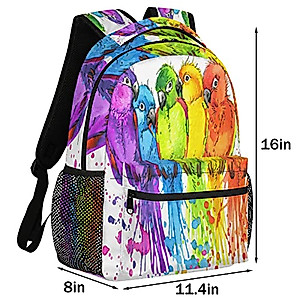 GzLeyigou Watercolor Parrot Daypack Backpacks Computer Laptop Backpacks, Large Capacity Bookbags with Adjustable Shoulder Strap, Travel Hiking Camping Casual Daypack for Adult/Women/Men/Boys/Girls